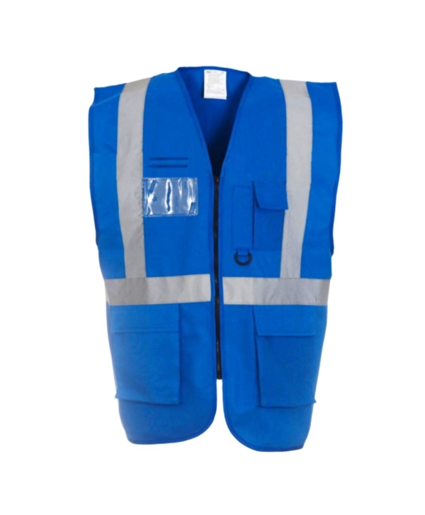 Royal blue safety vest with pockets and reflective tape Size S Color Blue