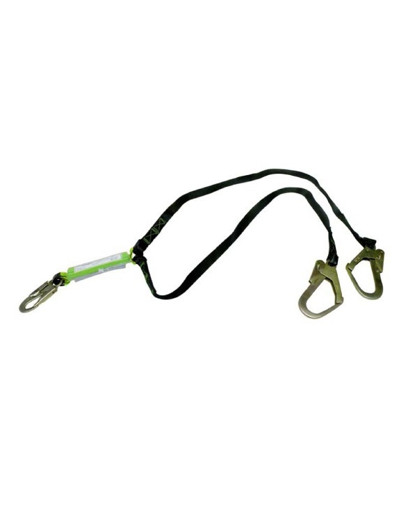 Two-legged, 6ft webbing lanyard with shock absorber and rebar hook
