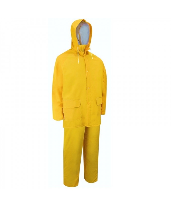 Two-piece yellow rain suit with integrated hood Size S