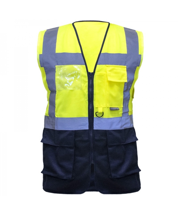 Two-tone safety vest with pockets and reflective tape Size S Color Green