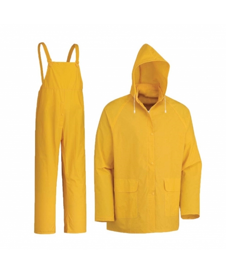 Three-piece yellow rain suit with detachable hood Size S