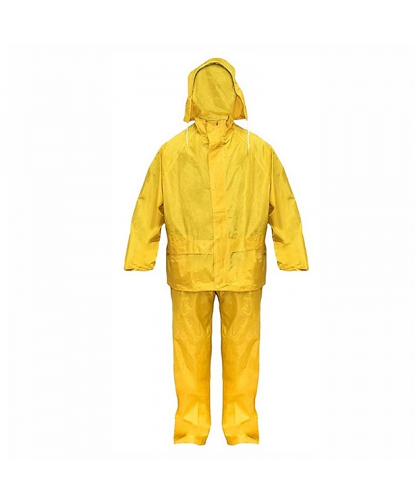 Two-piece yellow rain suit with reflective tape on back Size S